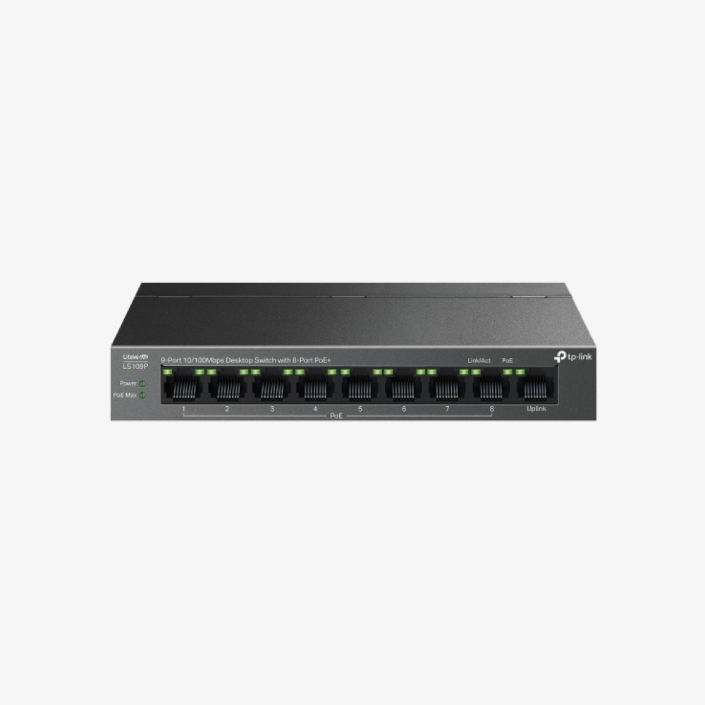 TP-Link 9-Port 10/100Mbps Desktop Switch with 8-Port PoE+ - LS109P ...